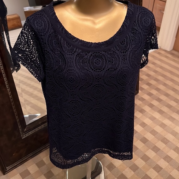 Banana Republic | Tops | Banana Republic Size M Lace Like Top Navy ...